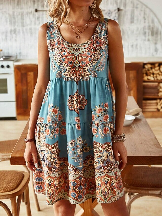 Dames Mini Jurk Petite Jurk Zomerkleed Shift Jurk Tank Jurk Actieve Tropische Mode Buiten ...