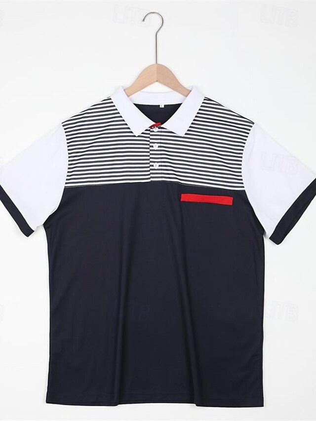 Men's Button Up Polos Cotton Polo Shirt Casual Holiday Lapel Short ...