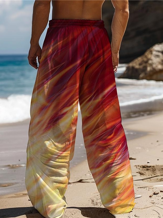 Mens Hawaiian Pants 3d Print Straight Leg Trousers Mid Waist