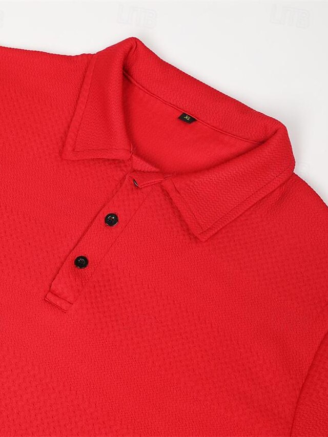 Men's Button Up Polos Textured Casual Sports Lapel Long Sleeve Fashion ...