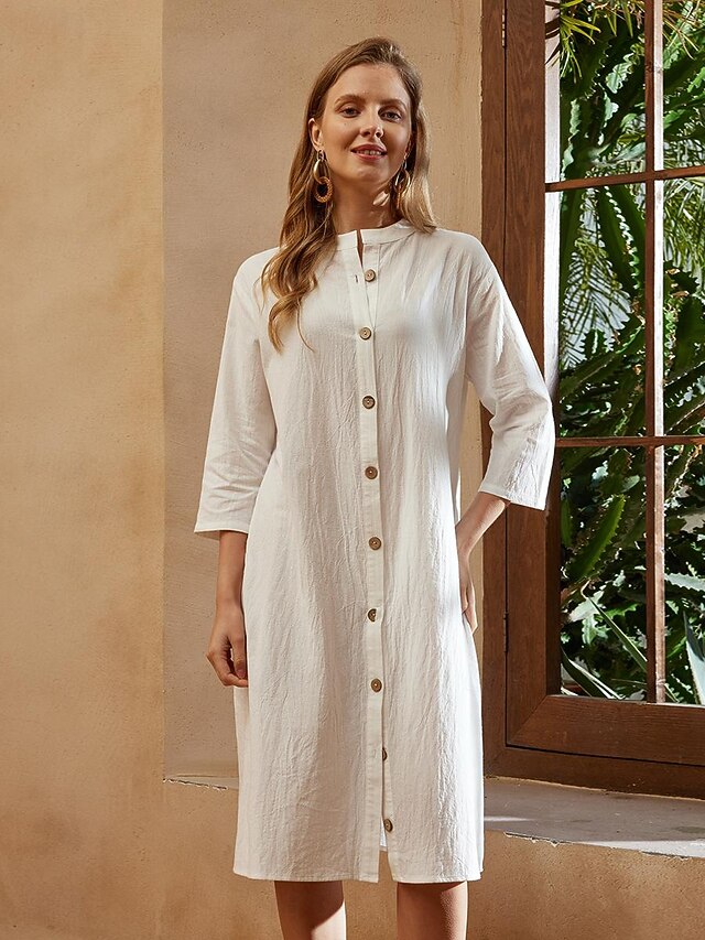 Mujer Negro Blanco Verde Trébol Verano Primavera Otoño Vestido Midi Vestidos inspirados en el ...