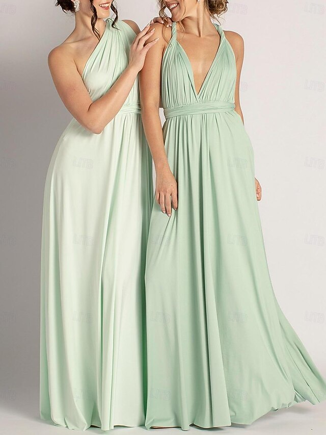 Sheath / Column Bridesmaid Dress Halter Neck Sleeveless Convertible ...