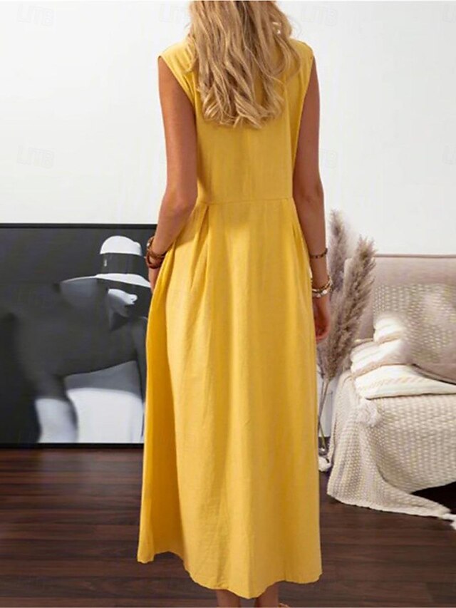 Womens Black White Yellow Summer Spring Maxi Dress White Dress Shirt Dress Casual Daily Loose