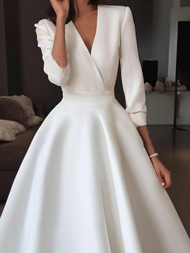 A-Line Tea Length Wedding Dresses Bridal Shower Dresses Bridal Gown ...