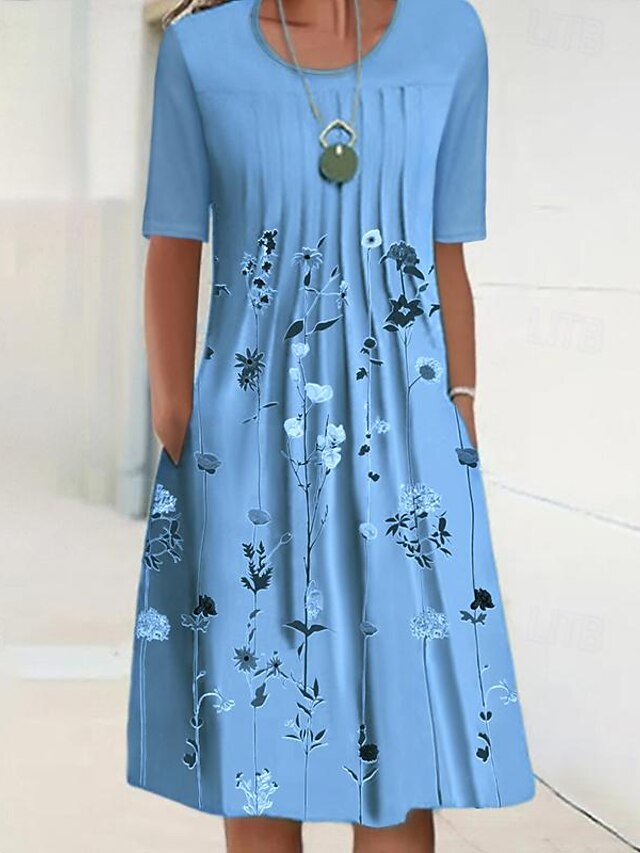 Robe Midi Femme Robe Décontractée Robe Shift Imprimé Floral Froncé Col ...