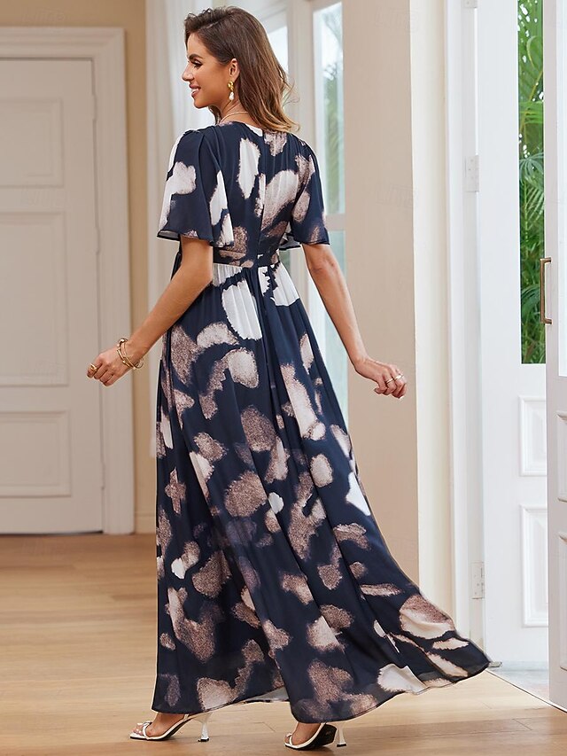 Women's Chiffon Black Dress Butterfly Wing Print Date Vacation Party ...