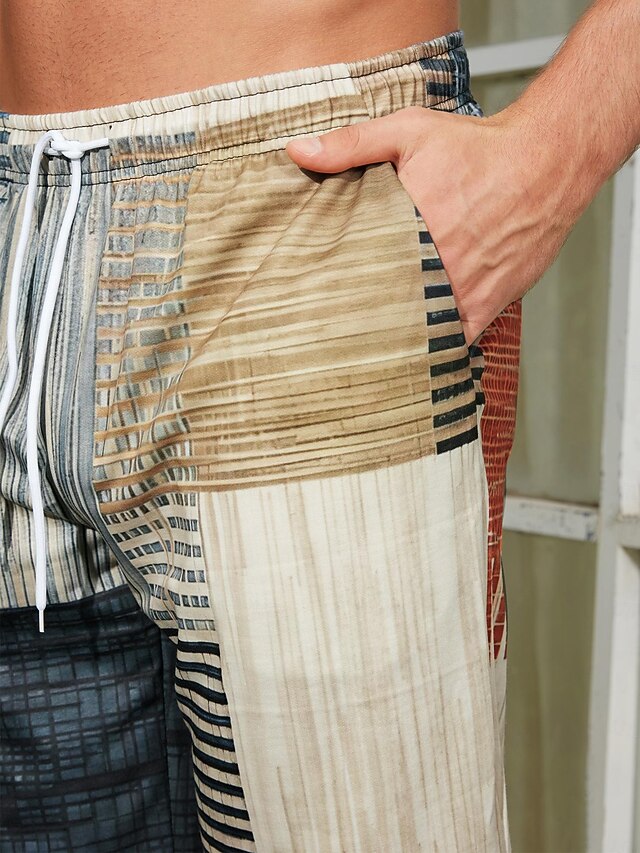 Men's Trousers Summer Pants Beach Pants Drawstring Elastic Waist 3D ...
