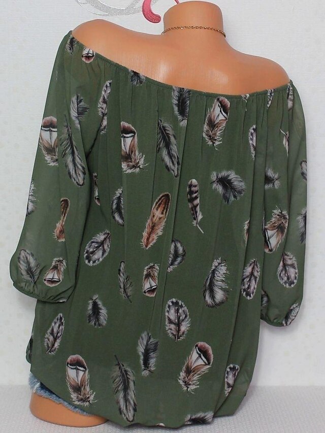 Women's Bohemian Blouse Feather Print Long Sleeve V-Neck Tie Strings ...