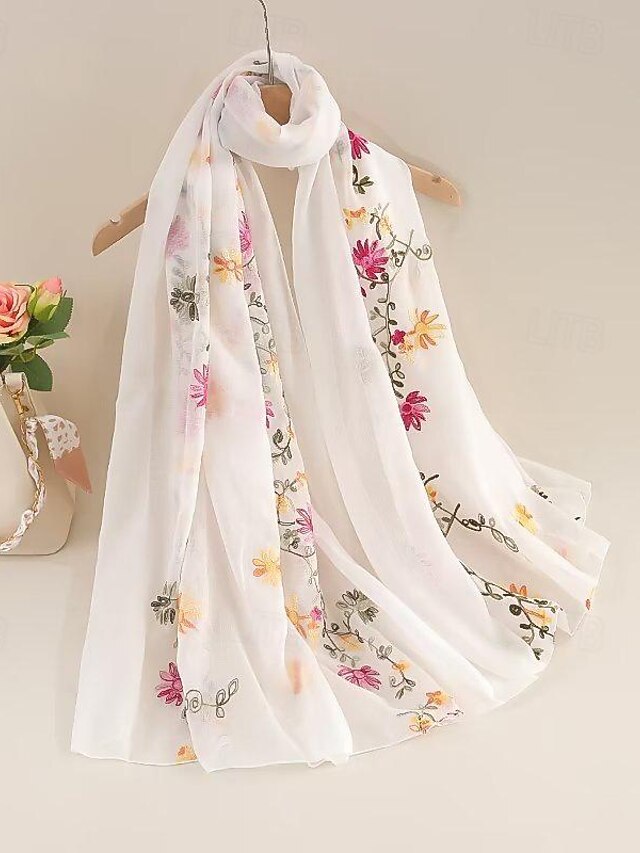 Women's Rectangle Scarf Street Daily Date Beige Black Pink Scarf Floral ...