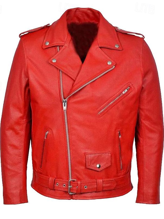 Male Faux Leather Jacket Transition Jacket Biker Jacket Red Leather ...