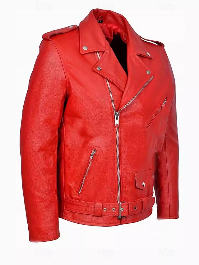 Male Faux Leather Jacket Transition Jacket Biker Jacket Red Leather ...