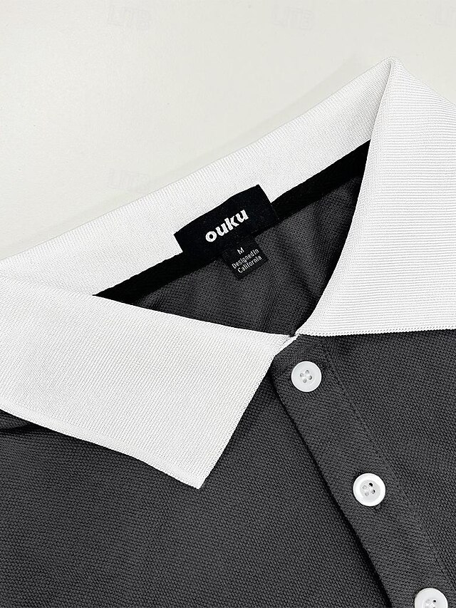 Men's Polo Shirt Button Up Polos Casual Holiday Lapel Ribbed Polo ...