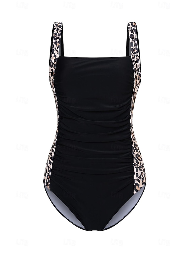 Women's One-Piece Tummy Control Bathing Suits Scoop Neck Leopard Print ...