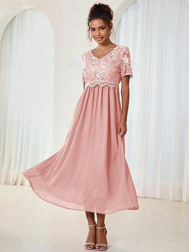 Women's Wedding Guest Cocktail Dress Maxi Dress Contrast Lace Party ...