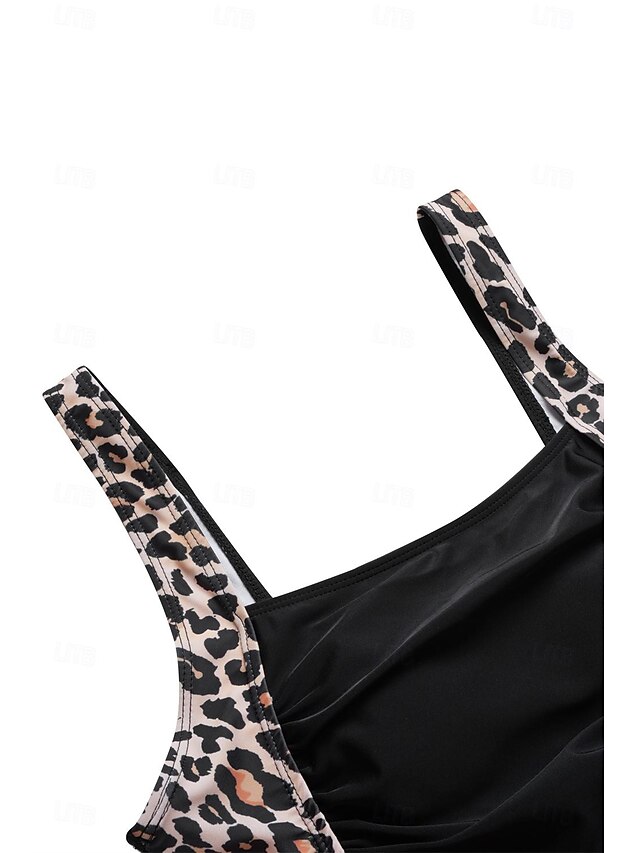 Women's One-Piece Tummy Control Bathing Suits Scoop Neck Leopard Print ...