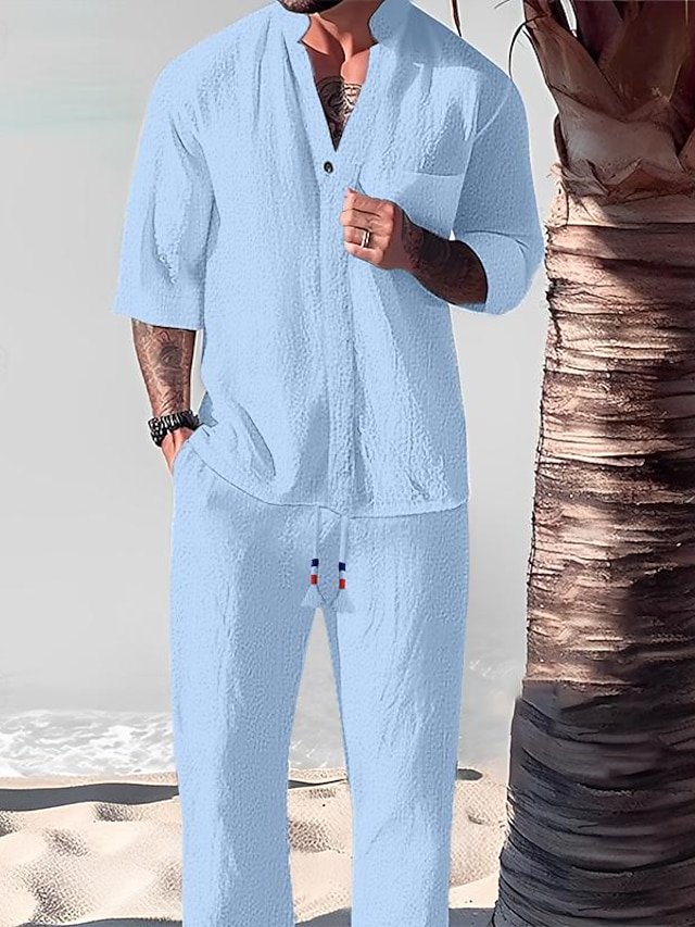 Men's 2 Piece Shirt Set Summer Set Matching Sets Casual Shirt Black ...