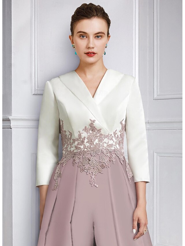 Jumpsuit Mother of the Bride Formal Wedding Guest Elegant Party V Neck ...