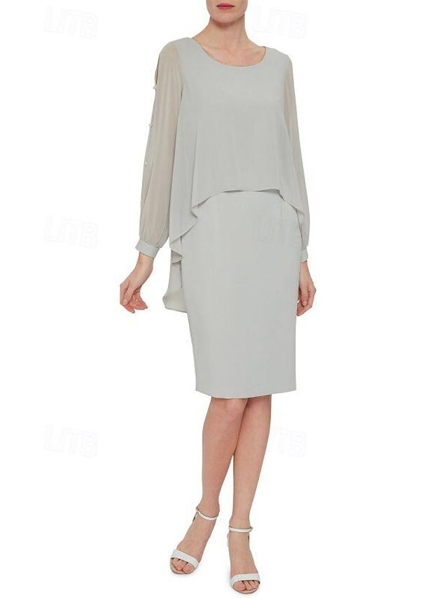 Tube / kolonne Kjole til brudens mor Elegant Høj halset Knælang Chiffon ...