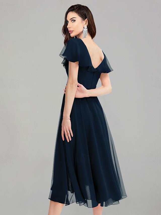 A-Linie, gerafftes Kleid für Hochzeitsgäste, elegantes Chiffonkleid ...