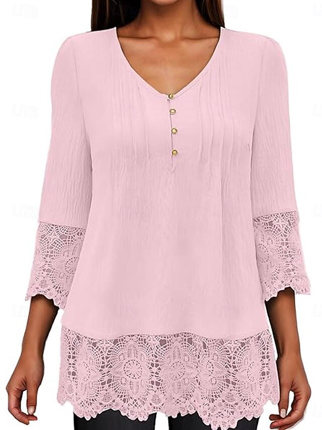 Mujer camisa boho Sayo Color sólido Plano Elegante Casual Manga 3/4 ...