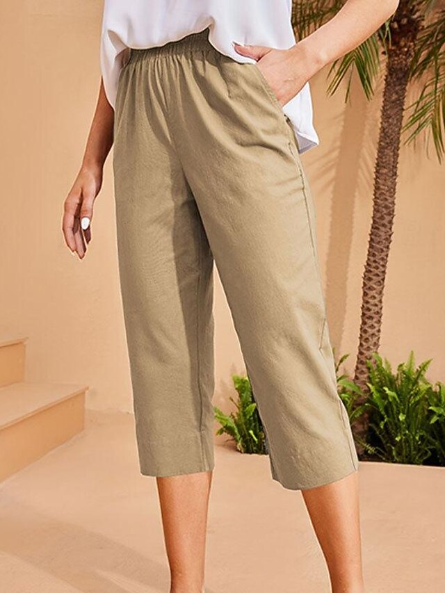Women's Capri shorts Capri Pants Casual Daily Calf-Length Plain Side ...