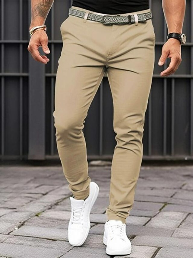 Men's Trousers Chinos Chino Pants Casual Pants Front Pocket Plain Comfort Breathable Casual ...