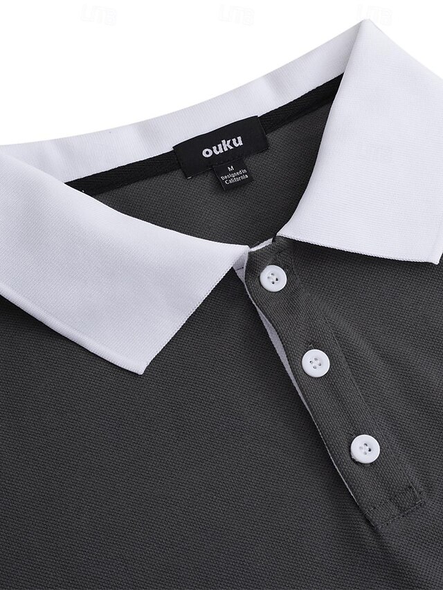 Homme POLO Polos boutonnés Casual Vacances Revers Col polo côtelé ...