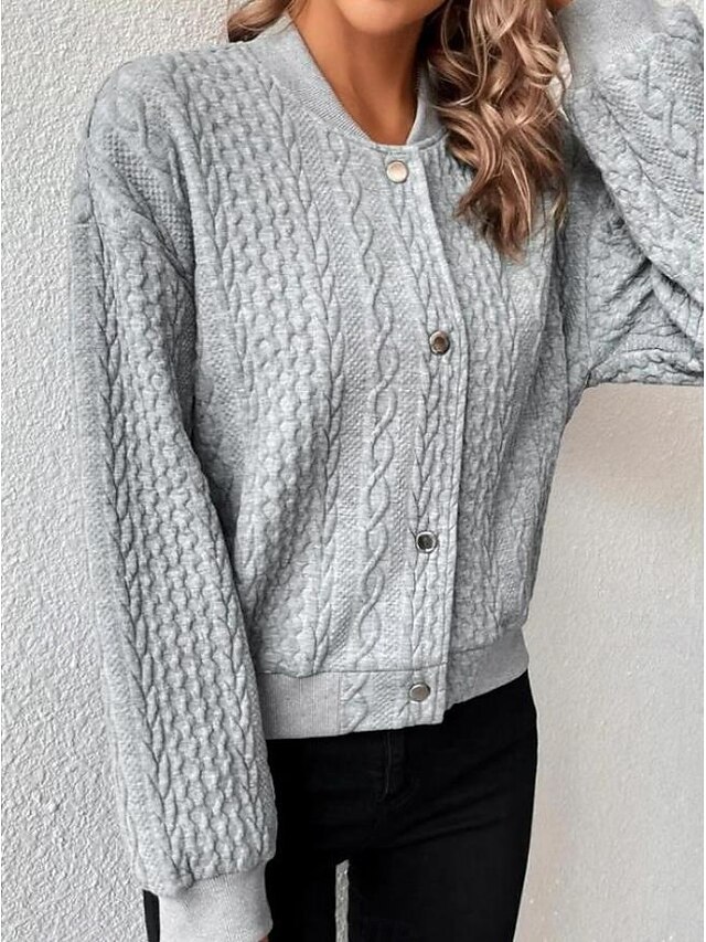 Women's Casual Jacket Dailywear Stand Collar Button Solid Color Warm ...