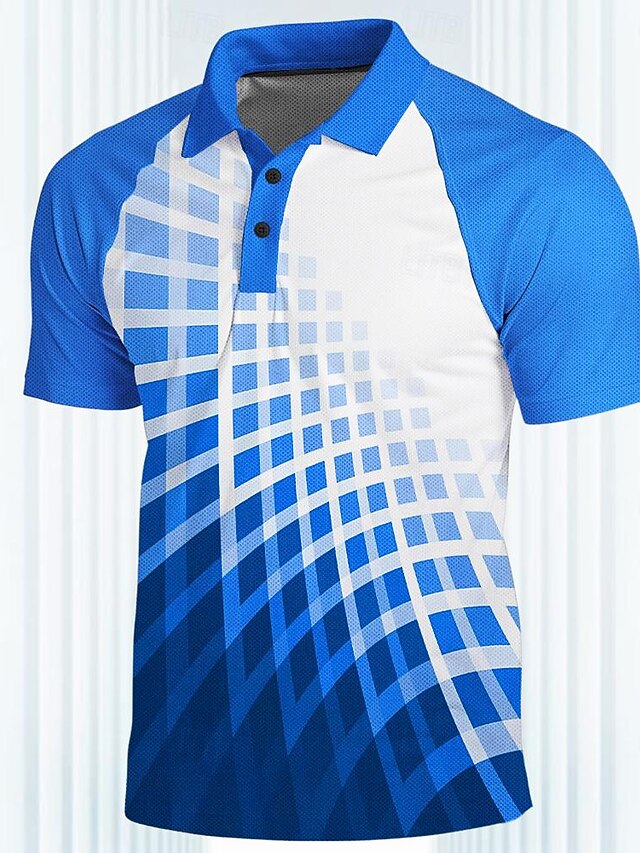 Geometric Gradient Men's Sportswear 3D Print Polo Shirt Formal Office ...