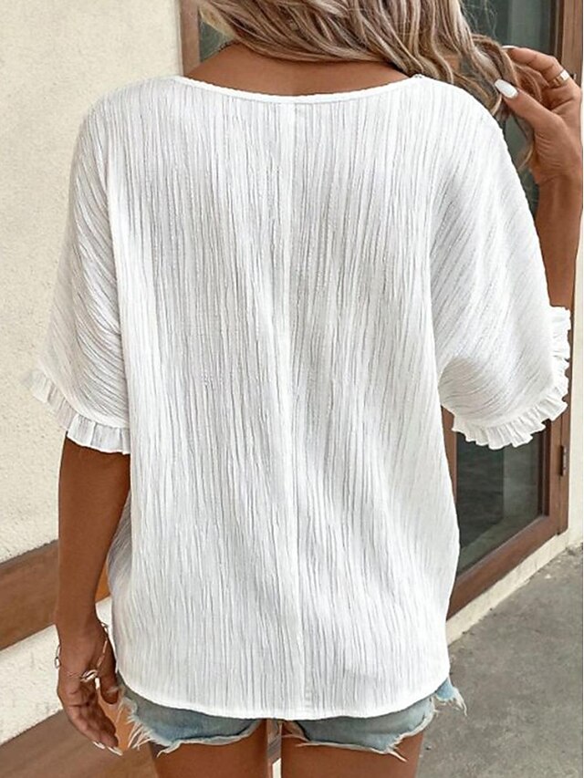 Women's White Elegant Lace Tops Eyelet Blouse Plain Lace Street Daily ...