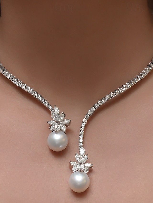 Women's Elegant Pearl Drop Necklace with Crystal-Embellished Floral ...