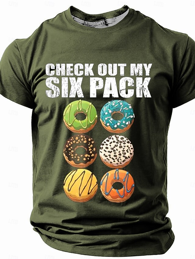Men's Funny Graphic T-Shirt: 'Check Out My Six Pack' Donut Pun Humor ...