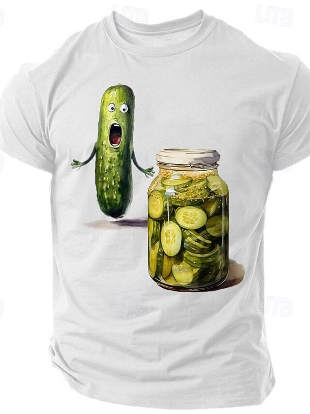 Men's Funny Screaming Cucumber Pickle Jar Graphic T-Shirt Short Sleeve ...