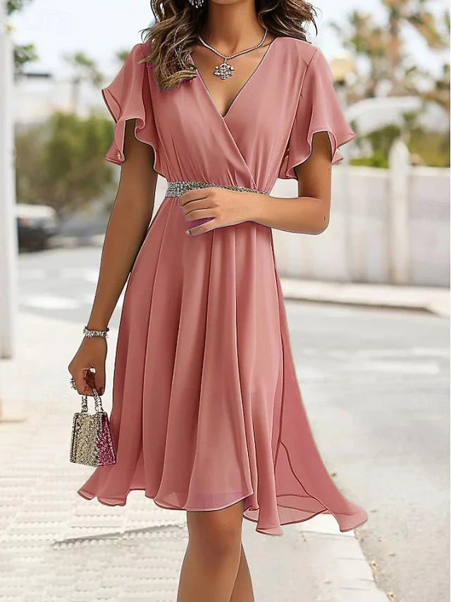 Dames Bruidsmeisjesjurk Halflange jurk Chiffon Gespleten dij Bruiloft gast Cocktailparty Elegant ...