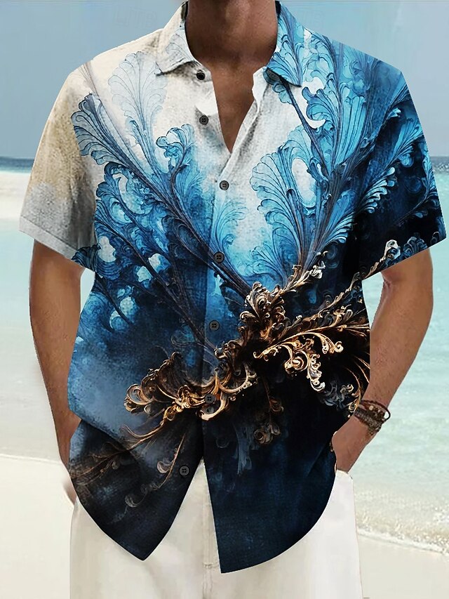Men's Beach Shirt Button Up Shirt Long Sleeve Hawaiian Casual Vacation ...