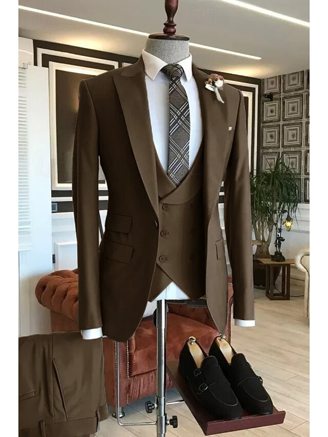 Blue Army Green Men's Prom Suits Wedding Suits Solid Colored 3 Piece ...