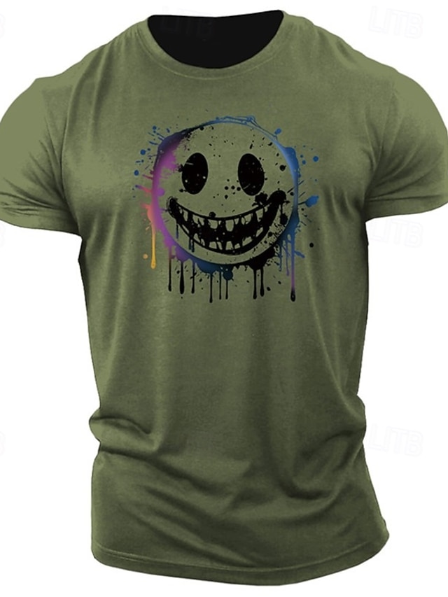 Mens Short Sleeve Graphic T-Shirt with Distorted Face and Paint ...
