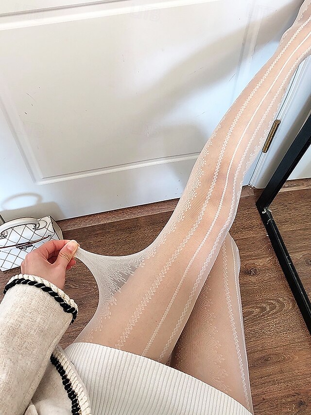 Elegant Sheer Pantyhose With Delicate Vertical Stripe Pattern Soft