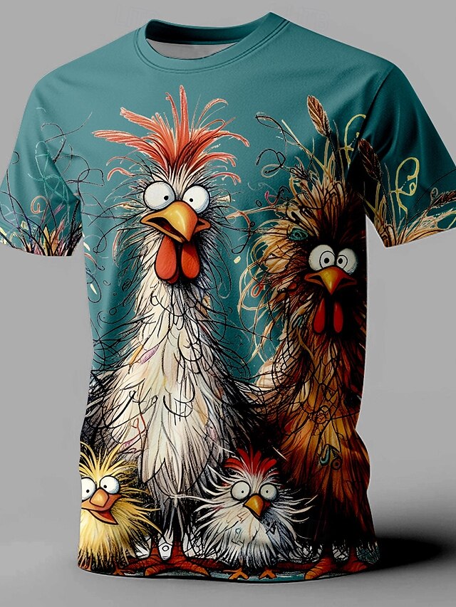 Men's Rooster Funny T Shirt Short Sleeve T shirt 3D Print Crew Neck ...
