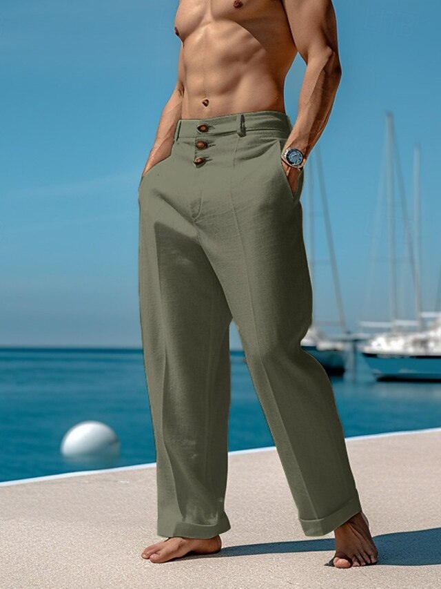 Men's Linen Pants Trousers Summer Pants Beach Pants Front Pocket ...