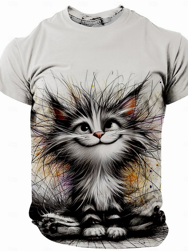 Men's Cat Funny T Shirt Short Sleeve T shirt 3D Print Crew Neck Shirt ...