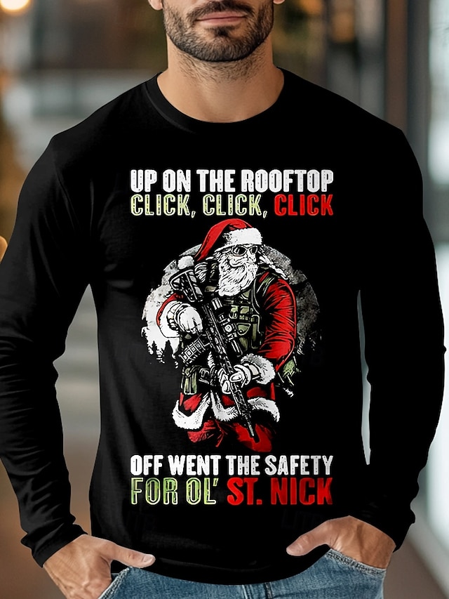 Christmas Men's Santa Claus Gun T Shirt Long Sleeve T shirt 3D Print ...
