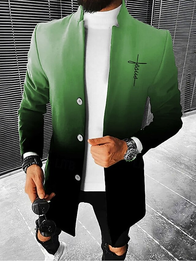 Men's Graphic Prints Cross Gradual Winter Coat Overcoat Coat Warm ...