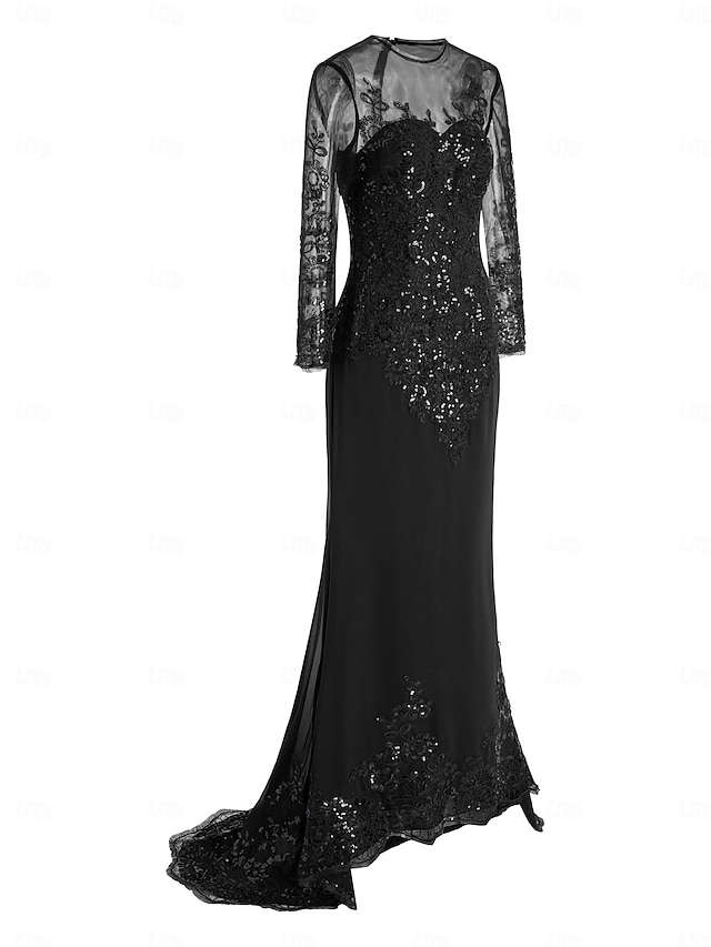 Mermaid Black Dress Evening Gown Sequin Prom Dress Sparkle Formal Gown ...