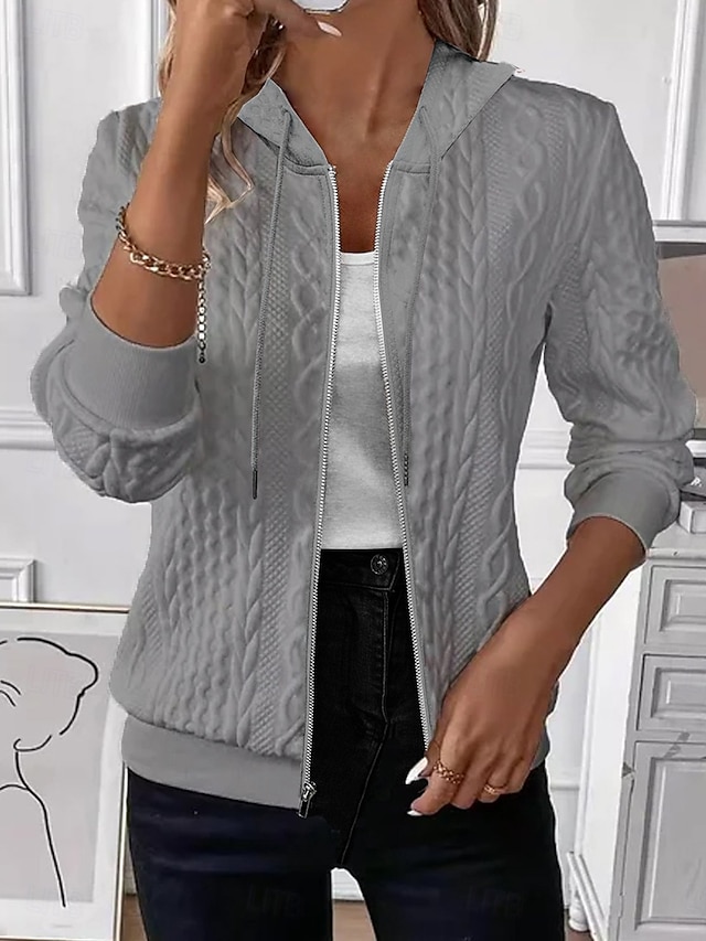 Women's Casual Jacket Textured Jackets Adjustable Solid Color Casual ...