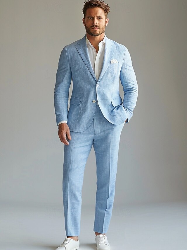 Men's 100% Linen Suits Blazer Jacket Formal Wedding Party Pocket ...