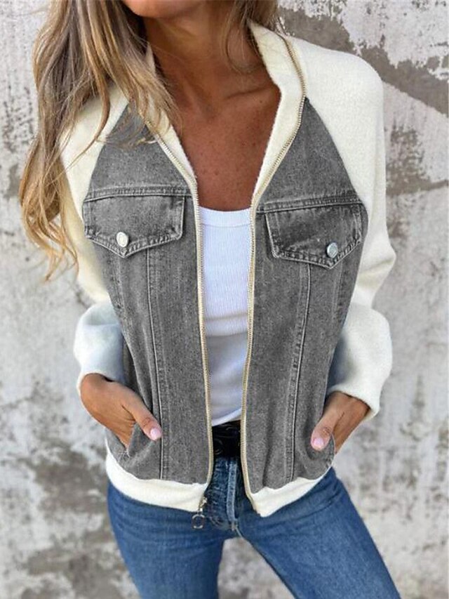Women's Casual Jacket Textured Jackets Outdoor Street Daily Wear Fall ...