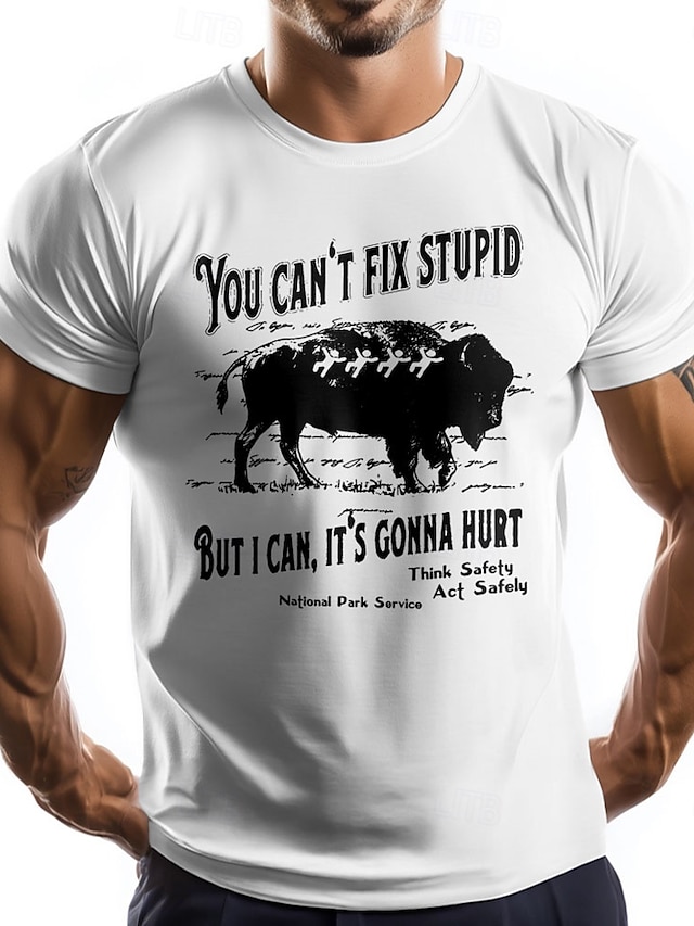 Men's Letter Printed Funny T Shirt Tee Top 100% Cotton Short Sleeve ...