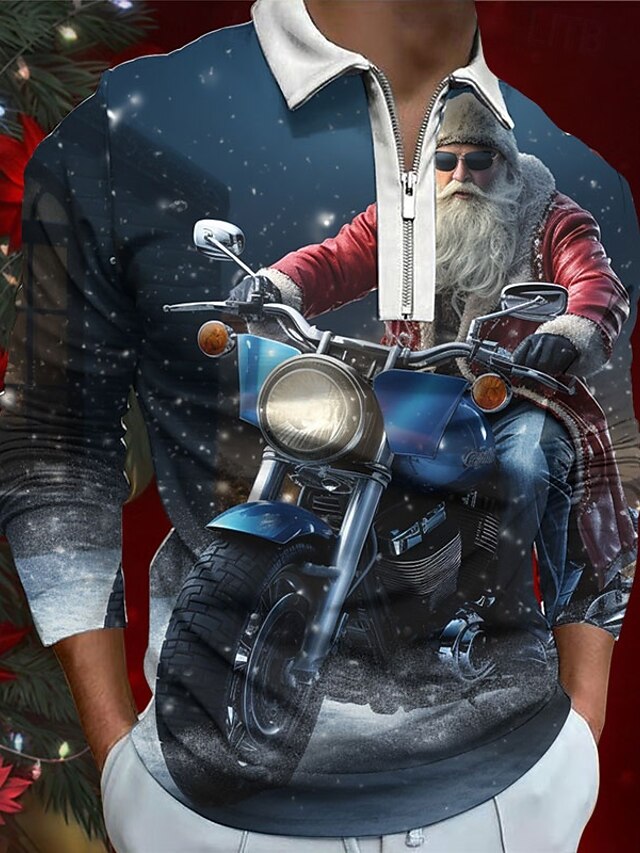 Christmas Men's Santa Claus Snowflake Button Up Polos Golf Polos Shirts ...