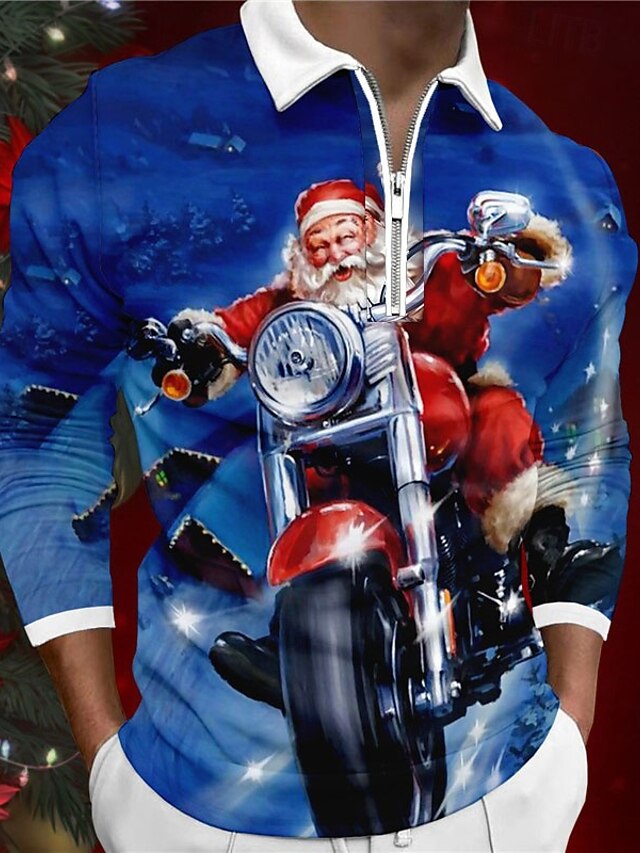 Christmas Men's Santa Claus Snowflake Button Up Polos Golf Polos Shirts ...